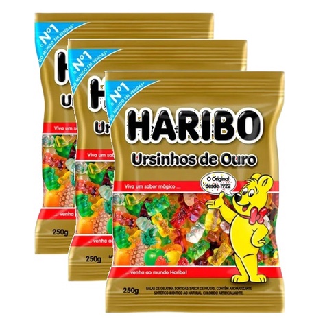 kit 3 Bala de gelatina Ursinho de Ouro Haribo Pacote 250G | Shopee Brasil
