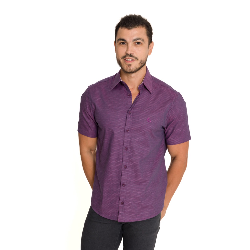 Camisa Social Masculina Olimpo Maquinetada Manga Curta Roxa | Shopee Brasil