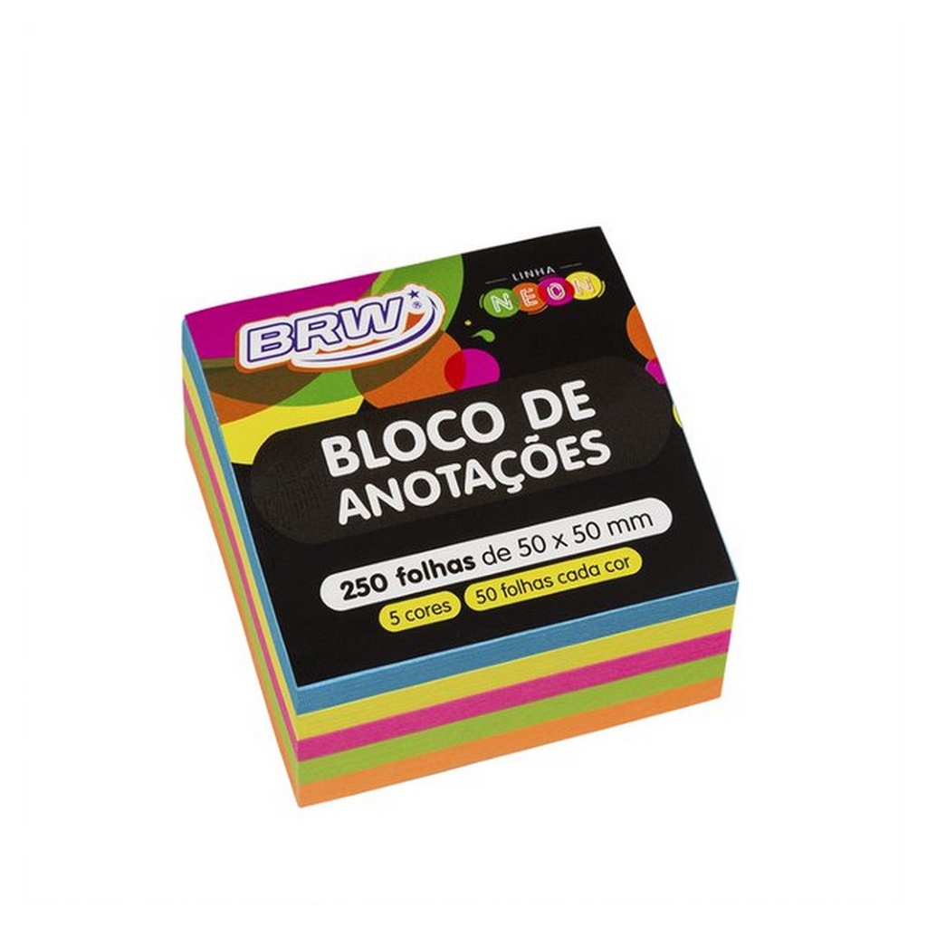 Bloco de Anotações multicolor colável – 250 folhas 50mmx50mm – BRW ...