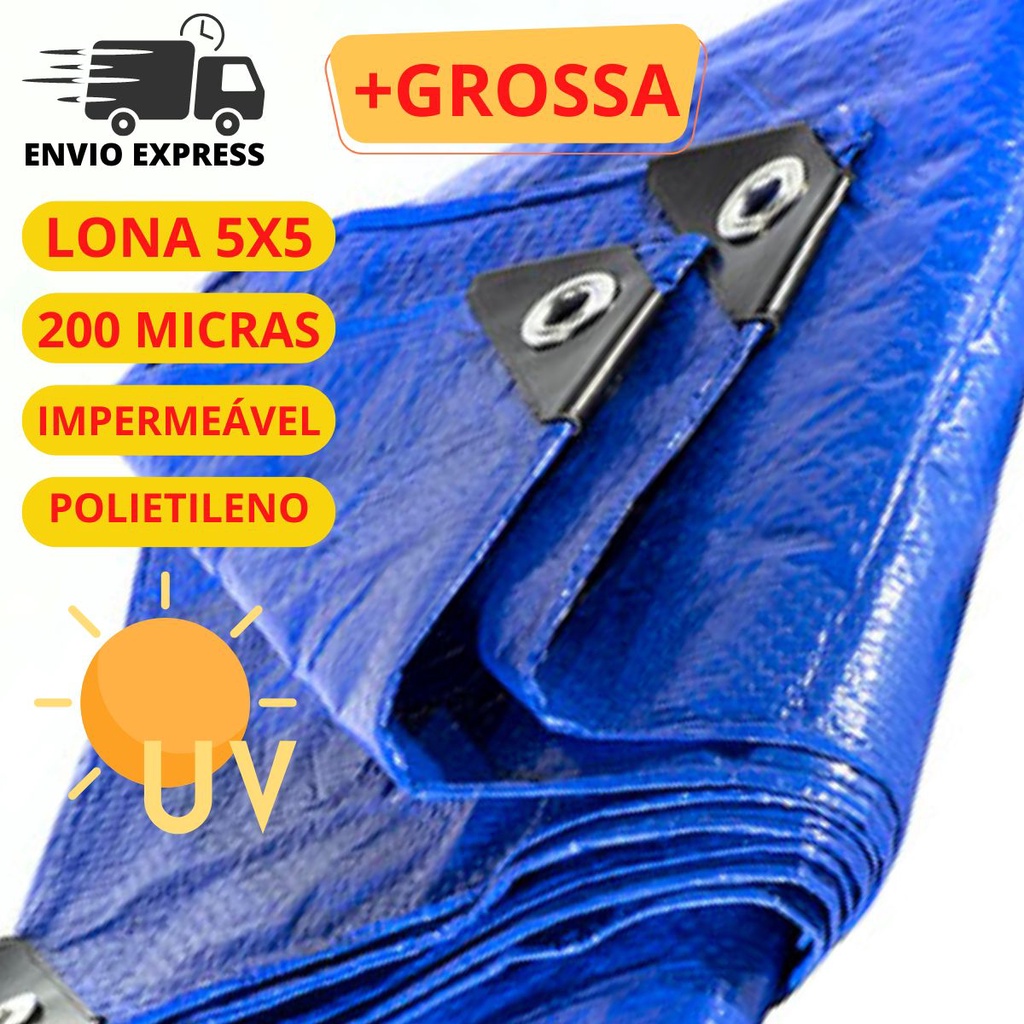 Lona Super Grossa Cobertura Impermeavel Azul 5x5 Reforcada 200 Micras ...