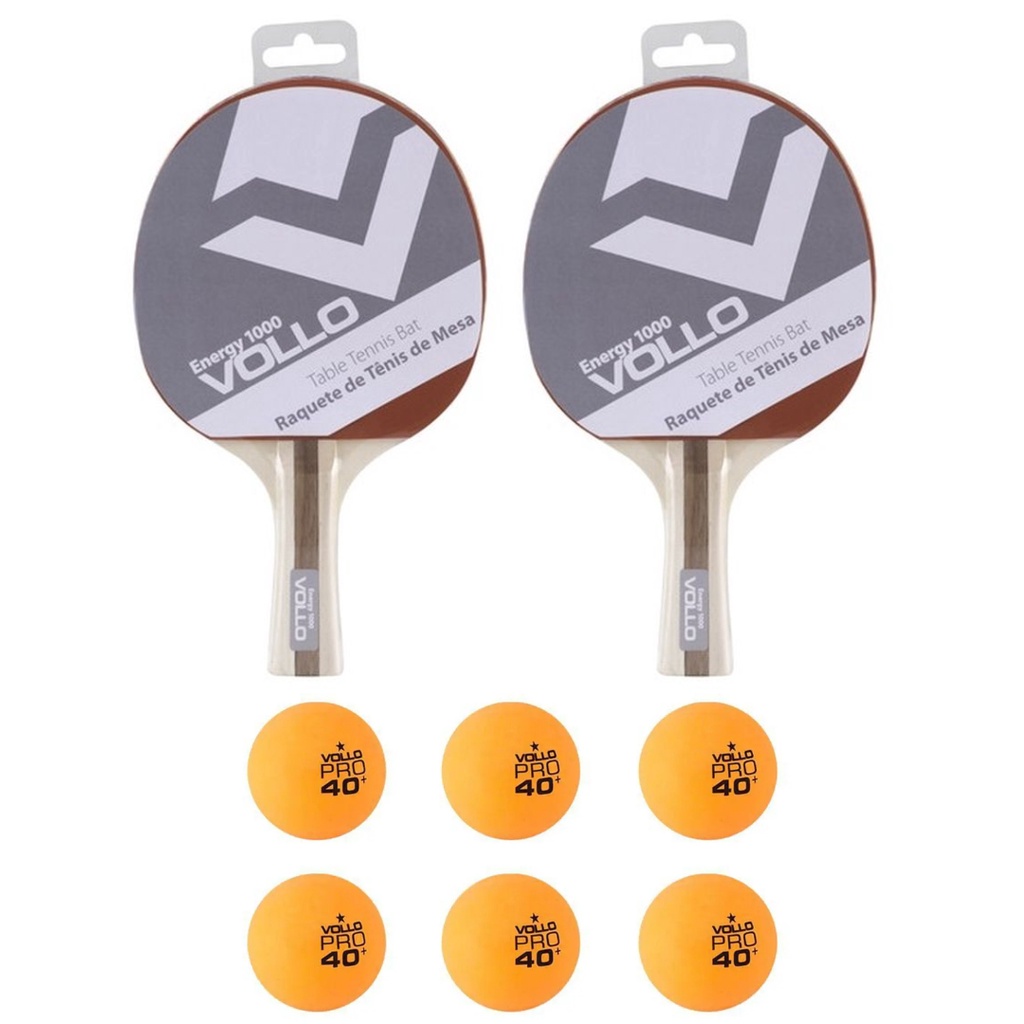 Kit C/2 Raquetes Ping Pong Energy 1000 + 6 Bolas Ping Pong 1 Estrela ...