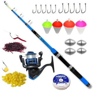 Kit De Pesca Completo 1 Vara Telescópica 12 Lbs + 1 Molinete Com Linha - Acessórios Iscas ...