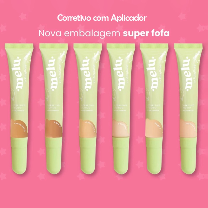 Corretivo Facial de Alta Cobertura com aplicador - Melu by Ruby Rose (HB8105) - Cor Café 6 ...