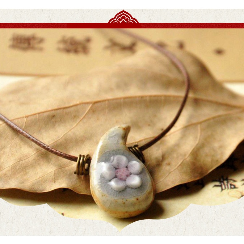 Colar de flores de cerâmica Multicolor em forma de gota Pingente ...