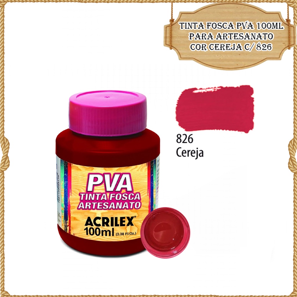 Tinta Fosca PVA 100ML Para Artesanato Cor Cereja Cd 826 | Shopee Brasil
