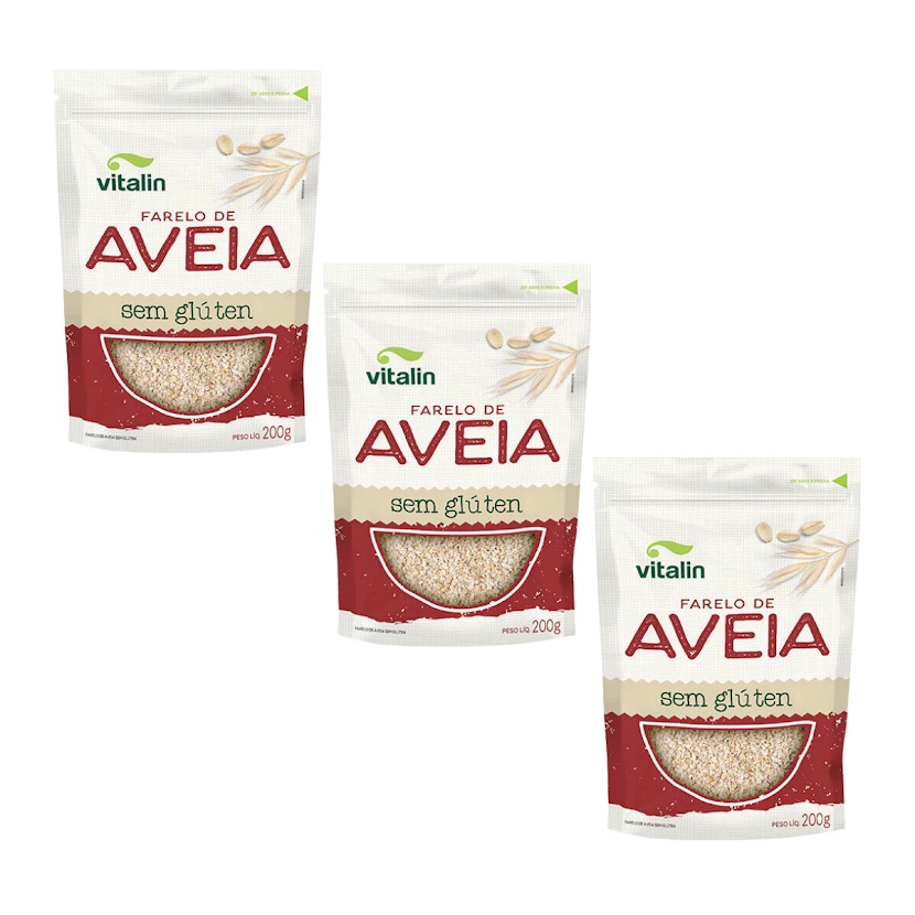 Kit com 3 Pouchs de Farelo de Aveia sem Glúten de 200g cada - Vitalin | Shopee Brasil