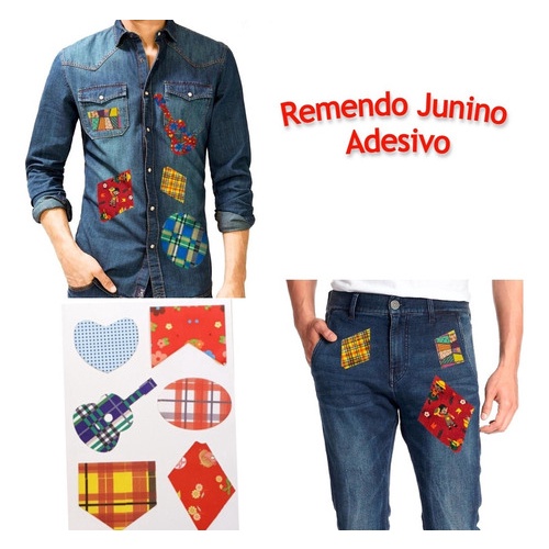 Kit 14 Retalho Festa Junina Adesivo Para Roupa Remendo Junino Cola ...