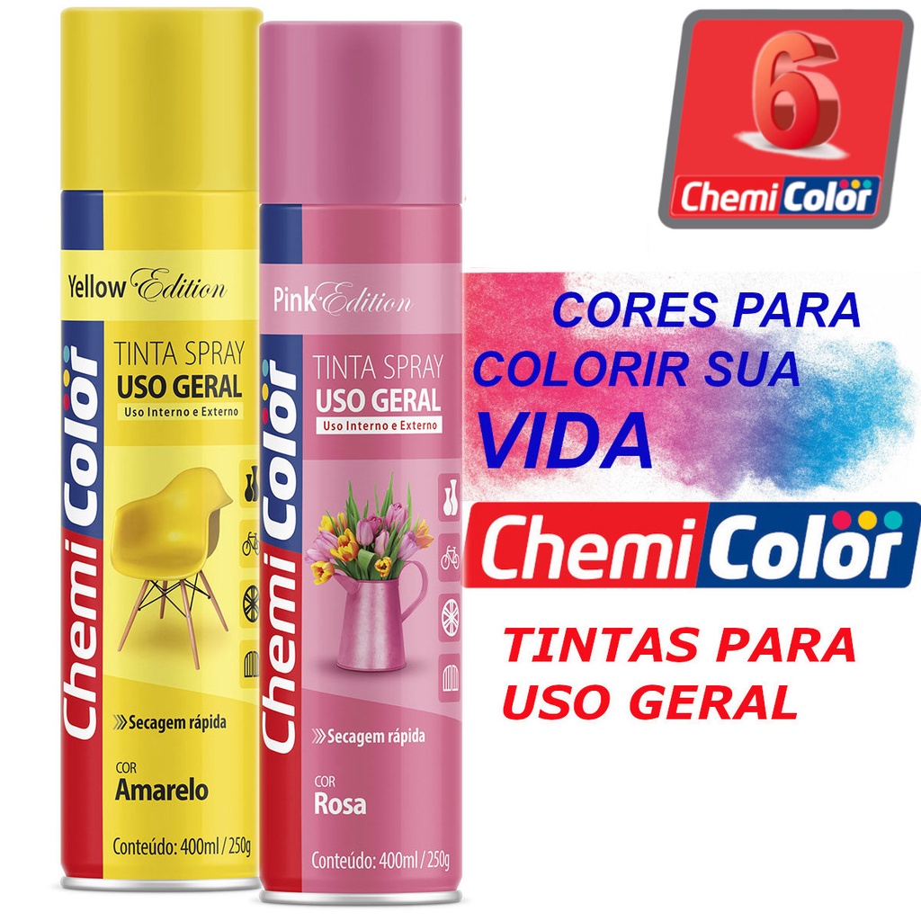 Kit 6 Tintas Spray Uso Geral Chemicolor - 400ml/250g | Shopee Brasil