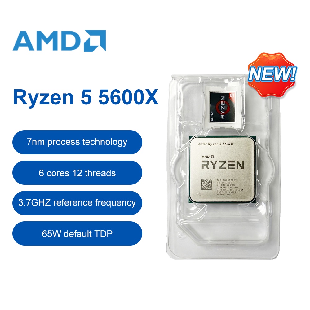 Novo amd ryzen 5 5600x r5 5600x cpu 7nm 3,7 ghz 6 núcleos de 12 fios ...