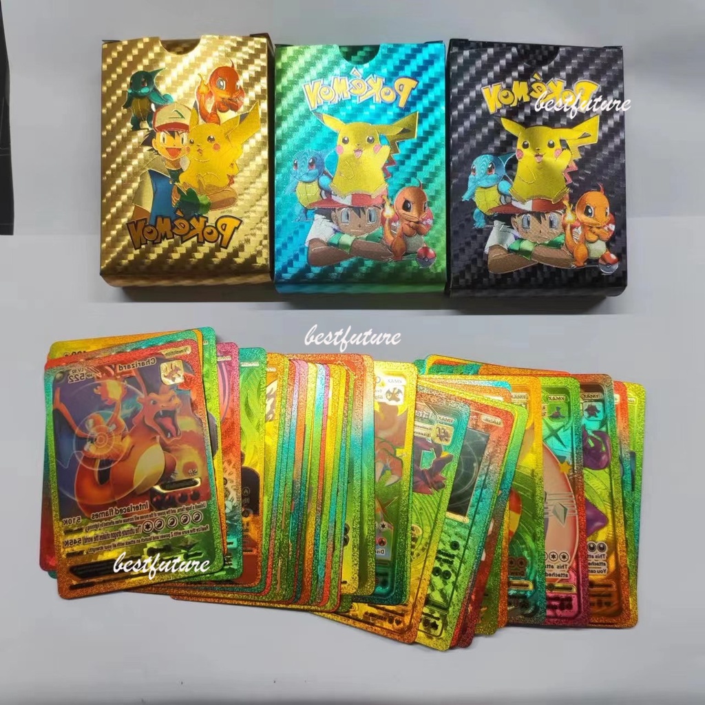555 Cartões PCS Pokemon Folha De Ouro Prata Cor Vmax GX Energy Card ...