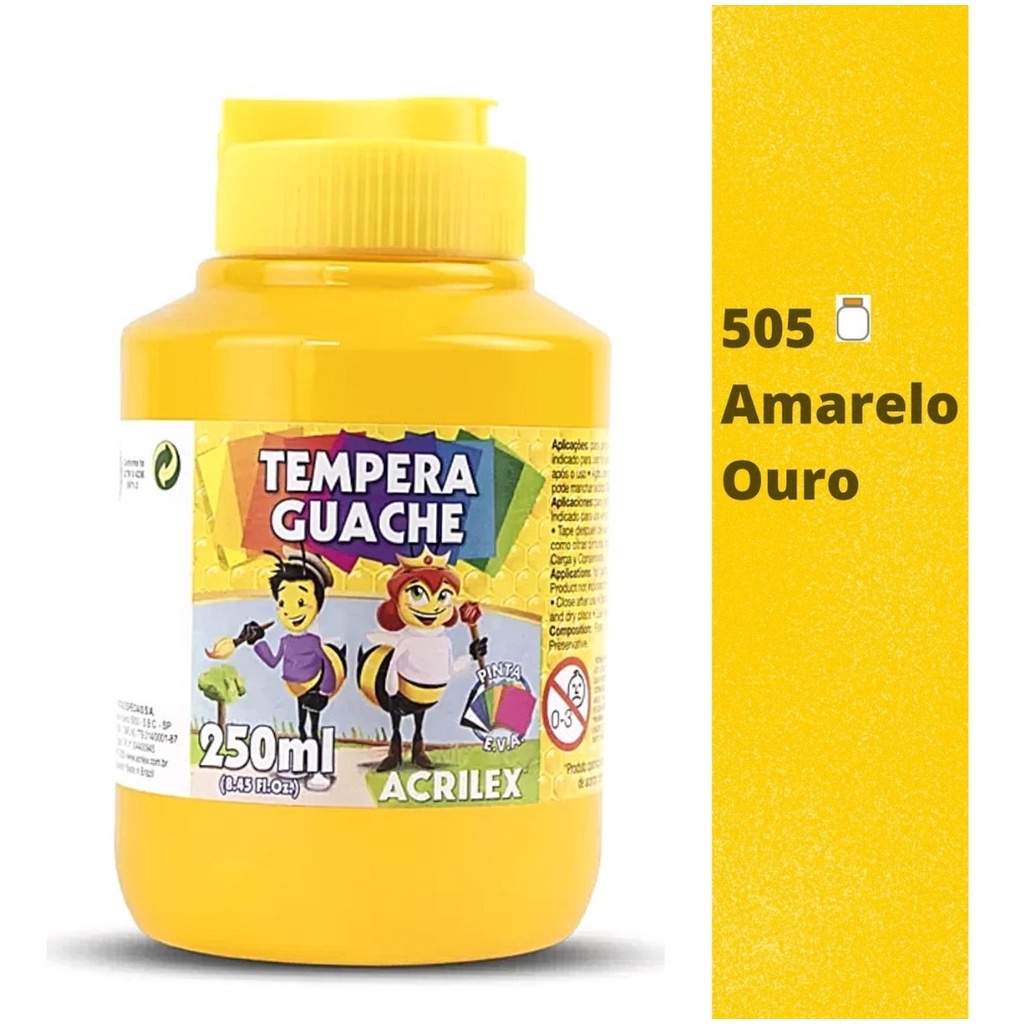 Tinta Tempera Guache 250ml Cor Amarelo Ouro Escolar Acrilex | Shopee Brasil