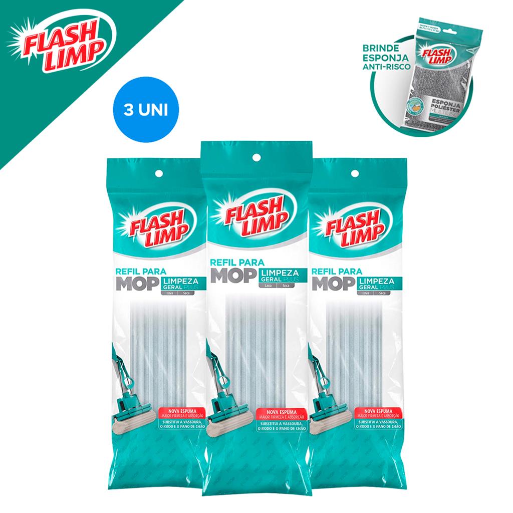 Refil Mop Limpeza Geral Plus Flash Limp + Esponja Poliester Para ...