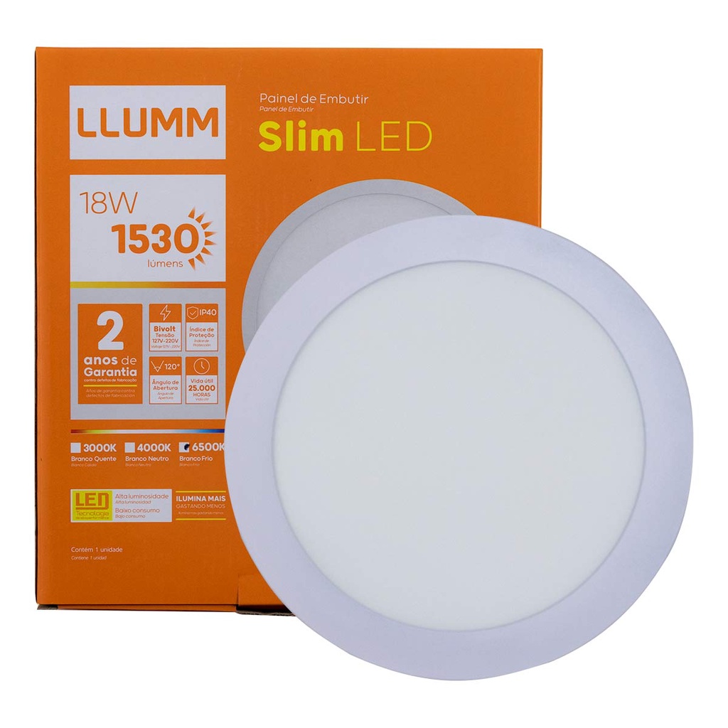 Painel led embutir redondo 18w 6500k - Llum | Shopee Brasil