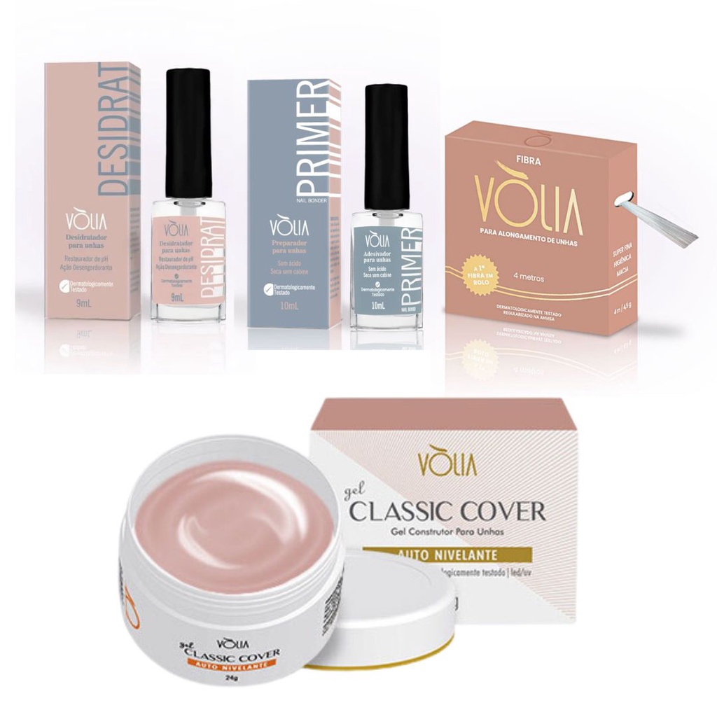 Gel Volia Classic Cover + Desidrat + Fibra + Primer Vólia | Shopee Brasil