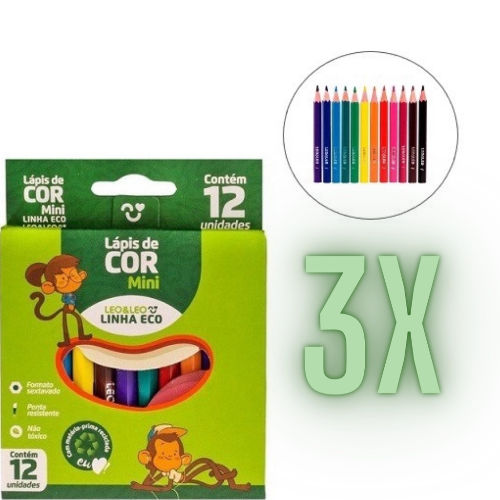 Kit 3 Lapis De Cor Pequeno/Mini Leo & Leo Atacado | Shopee Brasil