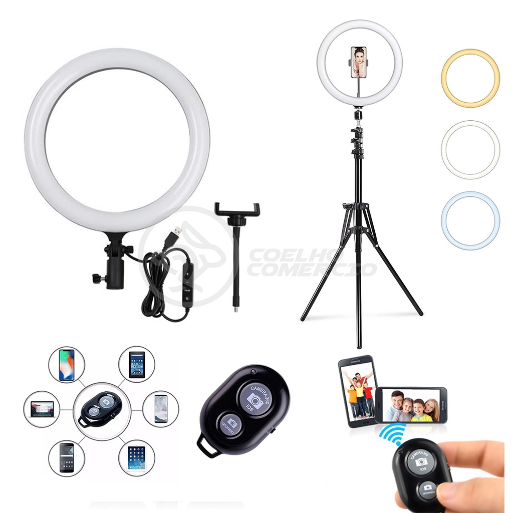 Ring Light 12 Polegadas com Tripé de 1,5M + Disparador Remoto de Fotos Fotografia Selfie ...