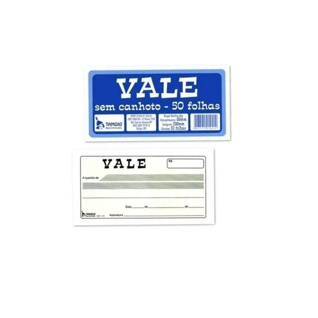 Bloco De Vale Sem Canhoto 50 Folhas Tamoio | Shopee Brasil