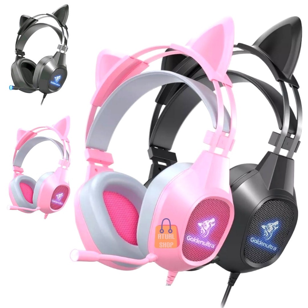 Headset Fone Gatinho Gamer com Microfone com Fio Goldenultra GT-64 ...