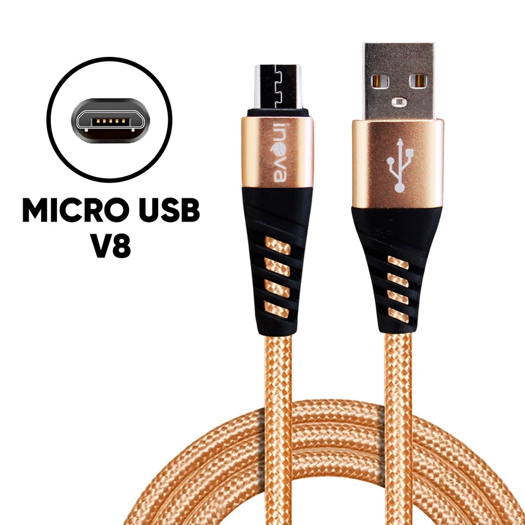 Cabos USB Entrada Micro USB V8 3.4A Inova - Cabo de Dados e Carregamento 1 metro Turbo Nylon ...