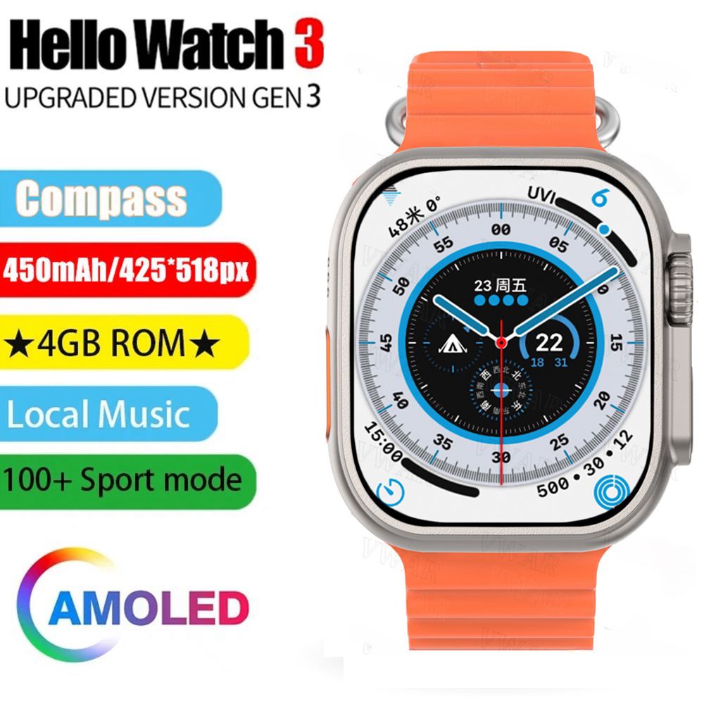 Hello Watch 3 AMOLED Tela Cheia Ultra Smart Series 8 Com 4GB De ROM ...