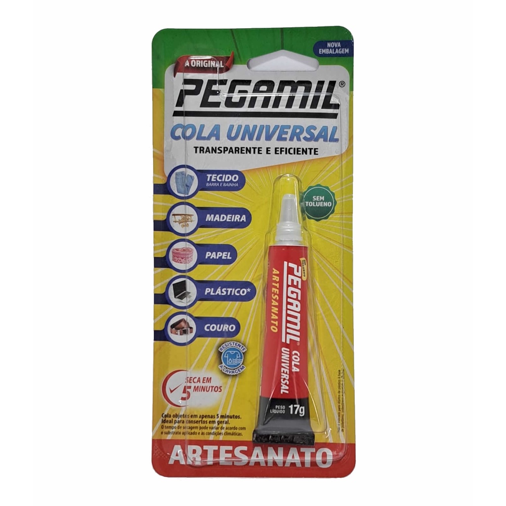 COLA UNIVERSAL ARTESANATO TRANSPARENTE PEGAMIL 17G | Shopee Brasil