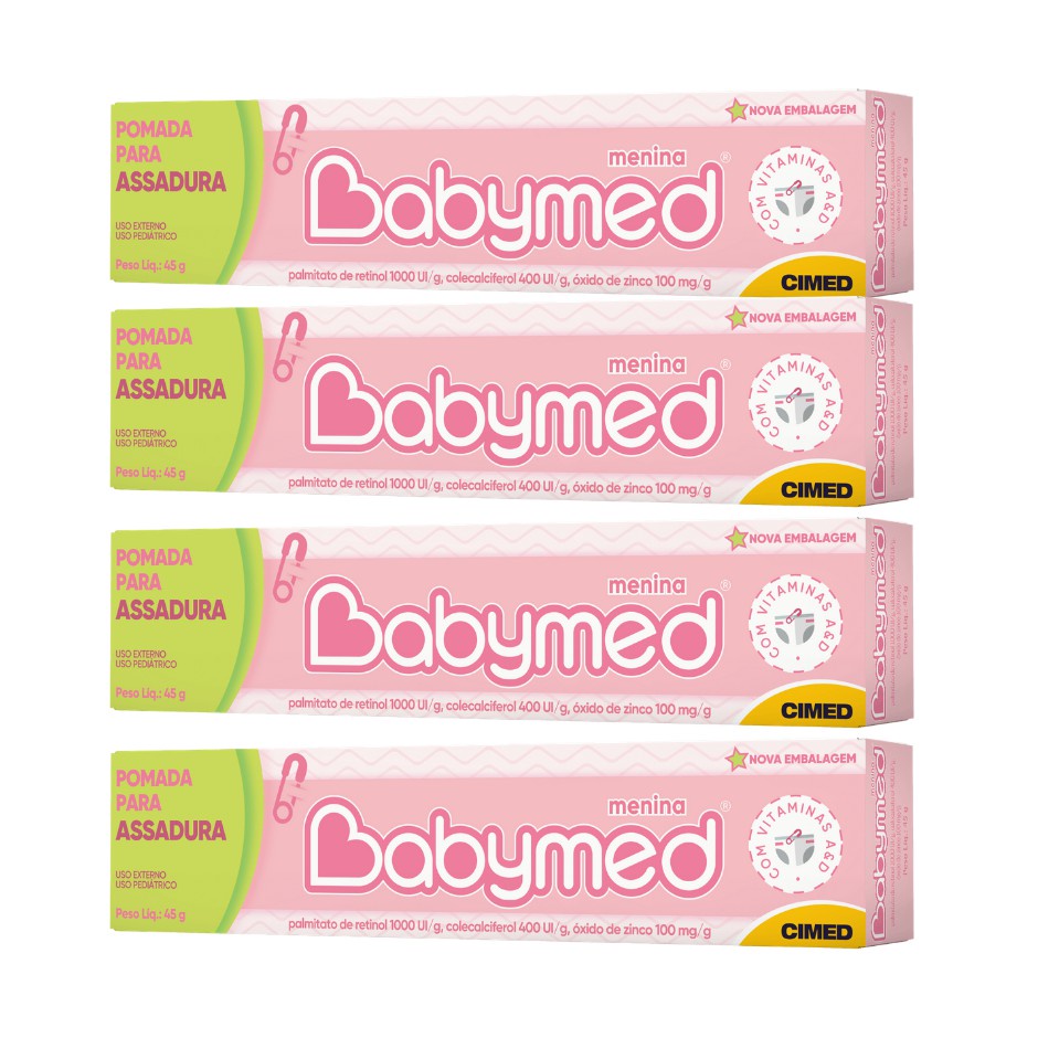 Kit com 4 Babymed Pomada Para Assaduras Cimed 45 Gramas - Rosa | Shopee ...