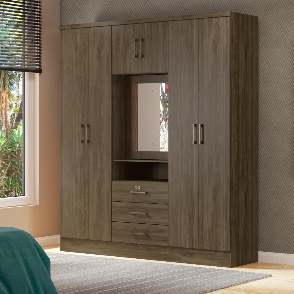 Guarda Roupa Casal 6 Portas 3 Gavetas Espelho Carraro | Shopee Brasil