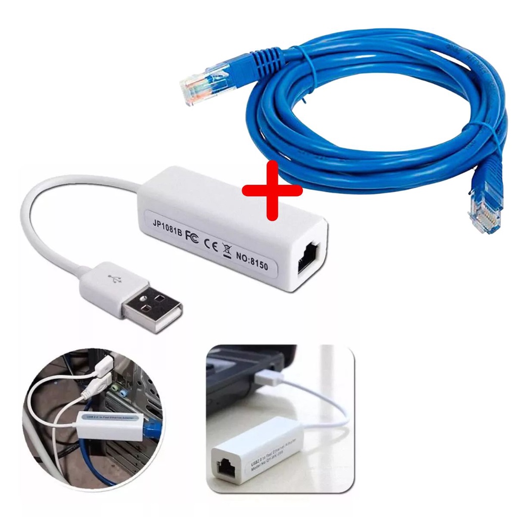 Kit Adaptador Usb Notebook Conectar Internet Placa Pc Conversor + Cabo ...