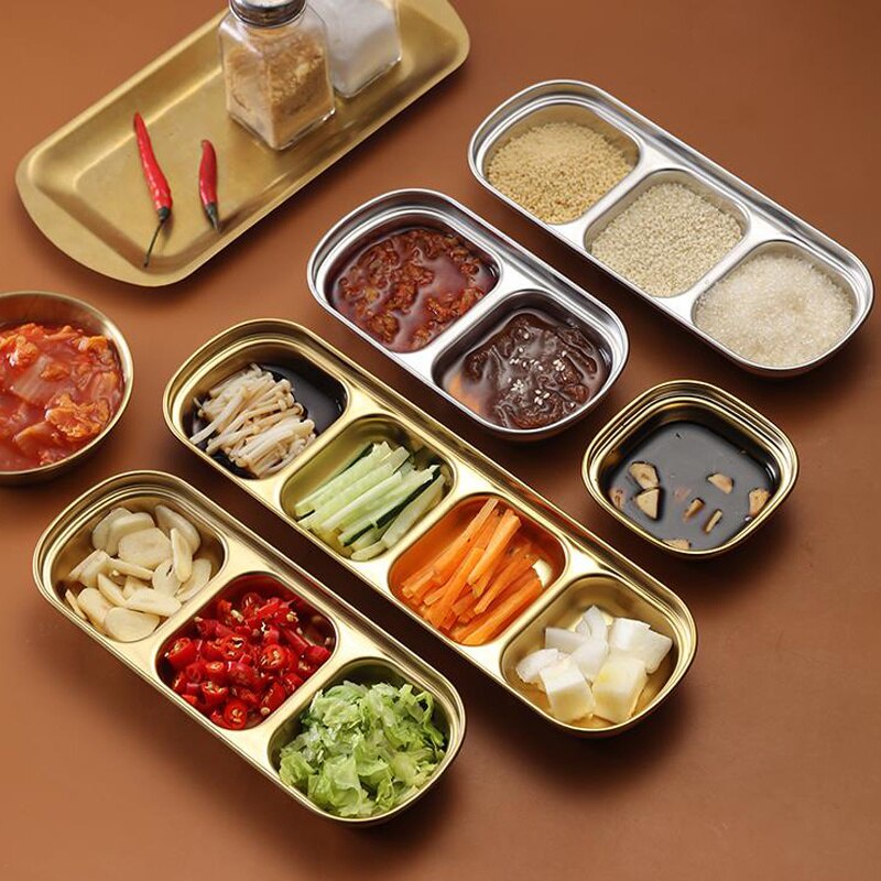 Molho Dividido De Aço Inoxidável Prato Lateral Pires De Churrasqueira ...