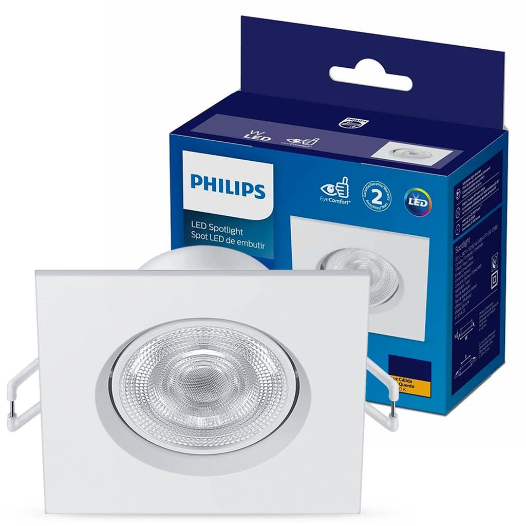 Luminaria Spot Led Embutir Branco 6,2w Bivolt 2700k Philips | Shopee Brasil