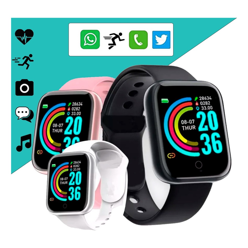 Relógio Inteligente Smartwatch D20 Y68 Macaron Original com Bluetooth ...