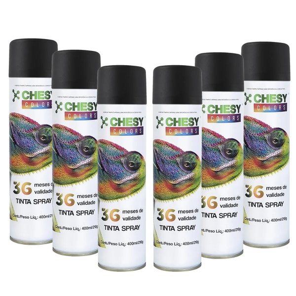 Kit 6 Tinta Spray Preto Fosco 400ml Chesy Colors | Shopee Brasil