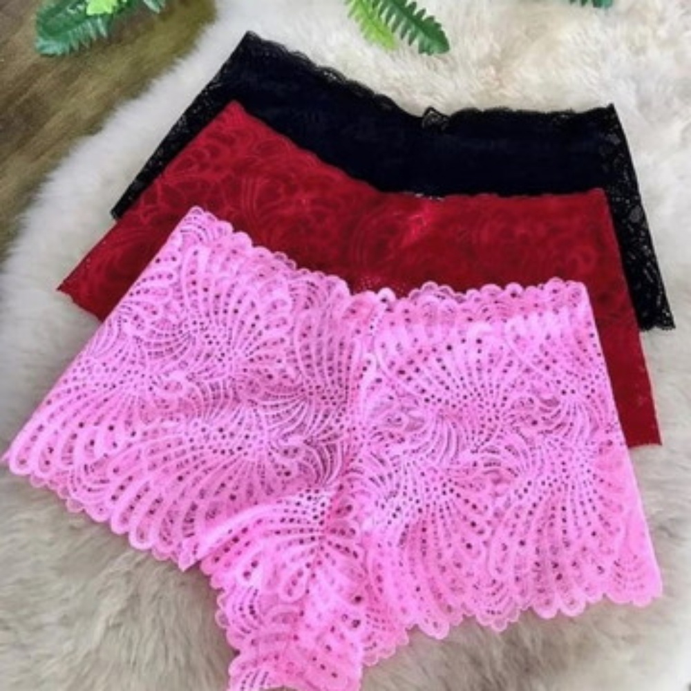 Kit 3 Calcinhas Calesson Toda de Renda Feminina Shortinho Caleçon ...