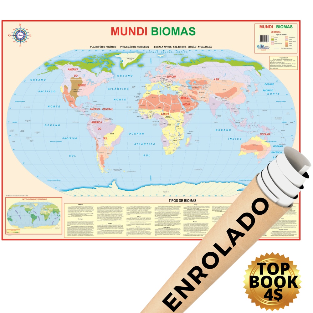 Mapa Mundi Biomas Biodiversidade Escolar Poster Geográfico | Shopee Brasil