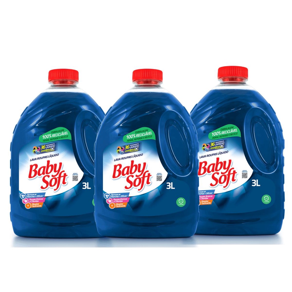 LAVA ROUPAS LIQUIDO BABY SOFT MAX PERFORMANCE - AZUL 3L - Escorrega o Preço