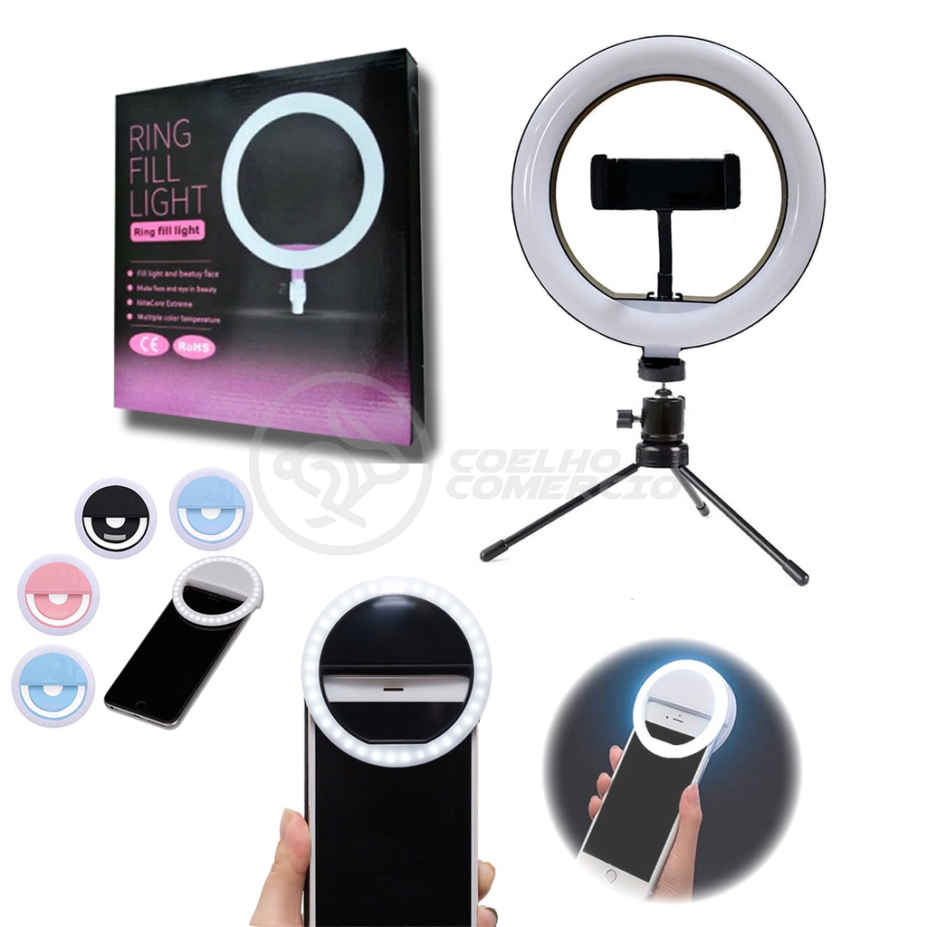 Kit Iluminador Led Ring Light de Mesa 6 Polegadas com Tripé de 16cm + Mini Ring Light de Celular ...