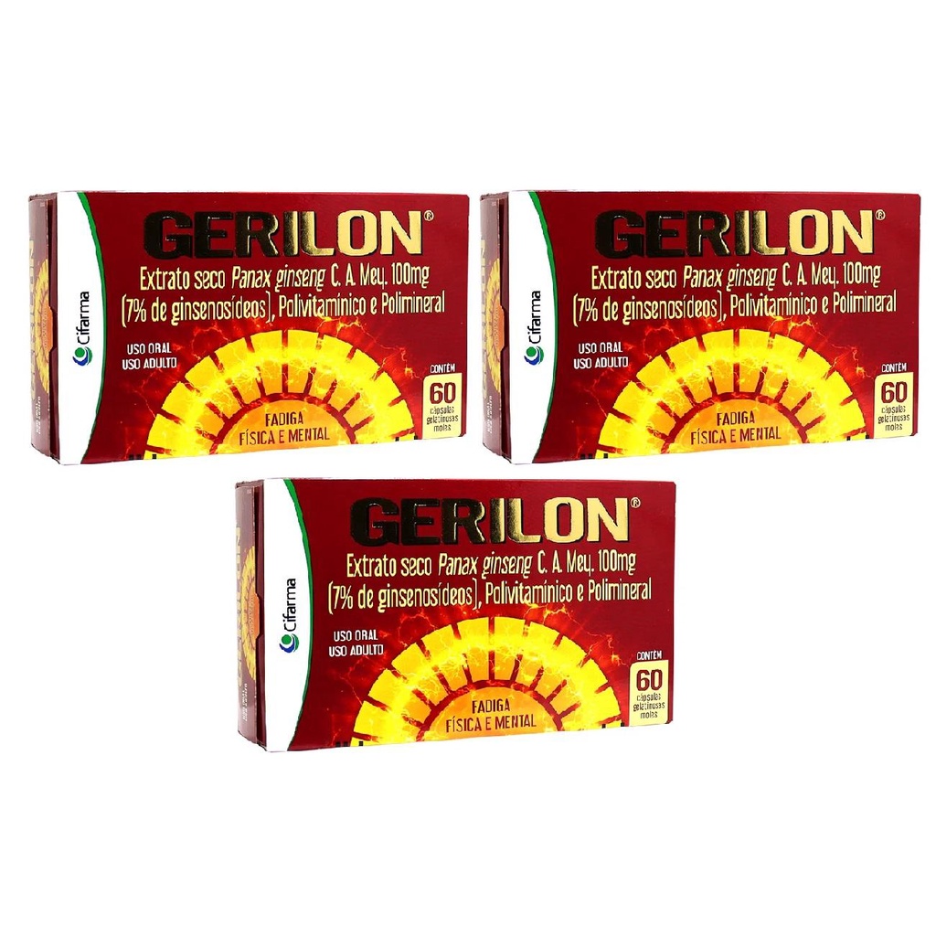 Kit Gerilon 100mg Com 3 Unidades De 60 Cápsulas Gelatinosas Moles Cada ...