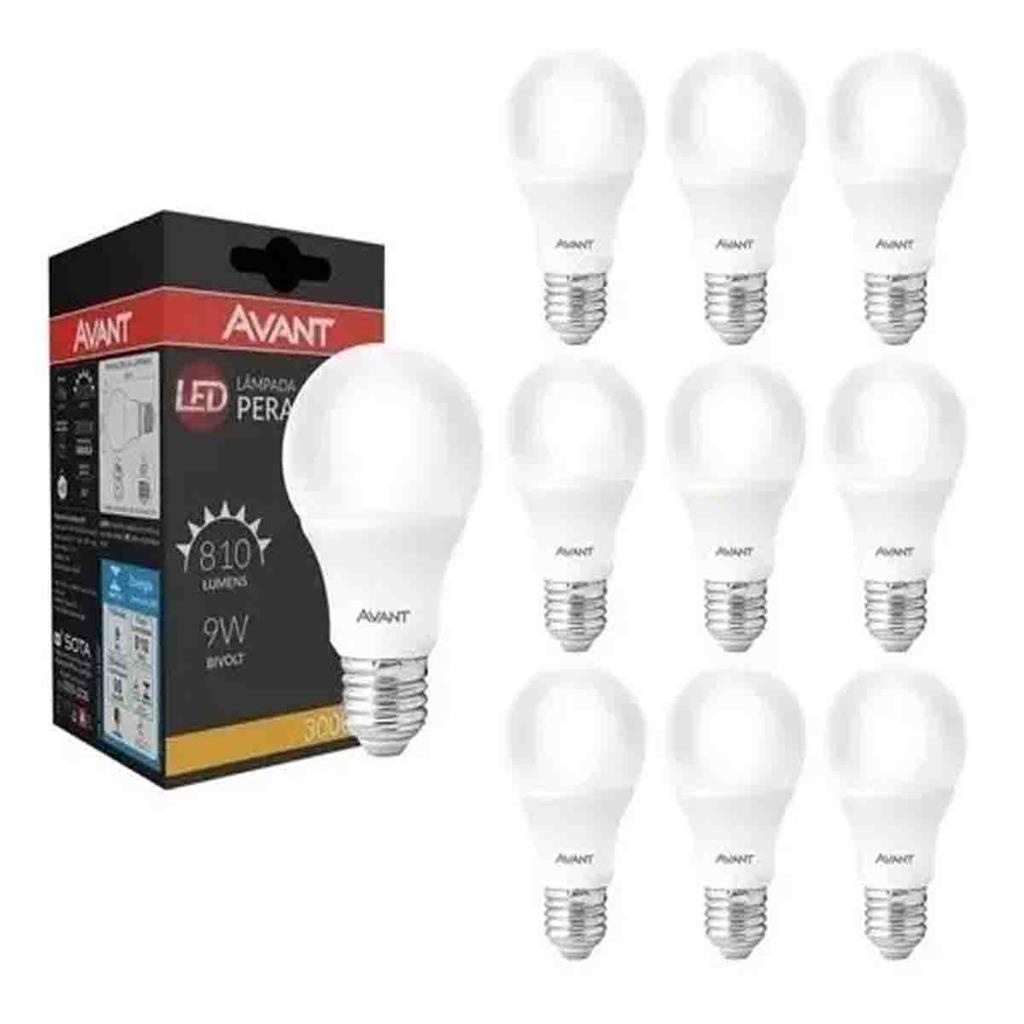 kit 10 Lampadas LED Pera 9W Luz Branca 6500K E27 Bivolt | Shopee Brasil