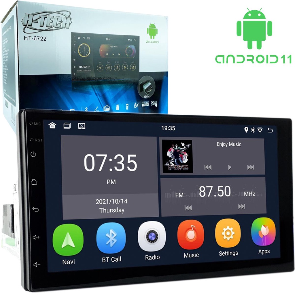 Central Multimidia H-Tech HT-6722 7pol 1Din 2Din Android 11 Espelhamento Android e iOS USB ...