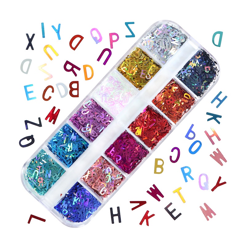 JYI 12 Colors Sequins Laser 26 Alfabeto Para Resina Epóxi DIY Letras ...
