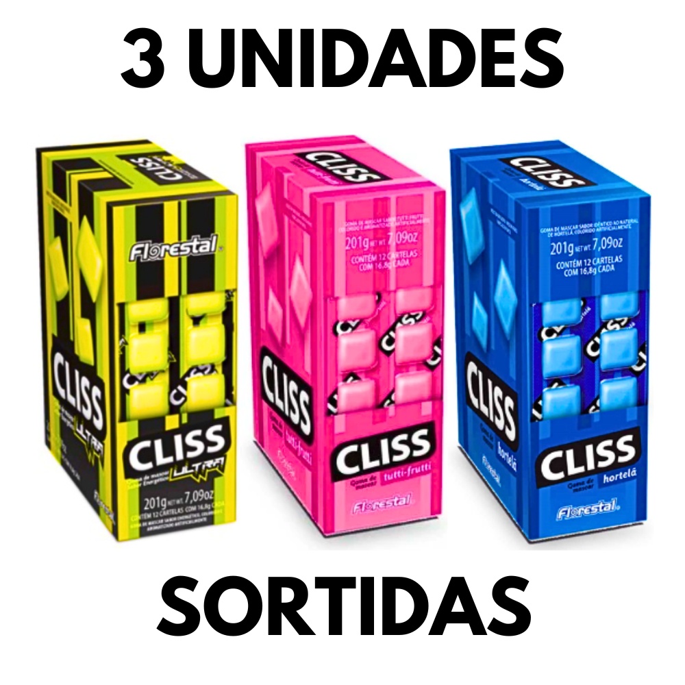 Kit Chiclete Cliss Cartela FLORESTAL 201g - 3cx c/ 12un Cada | Shopee ...