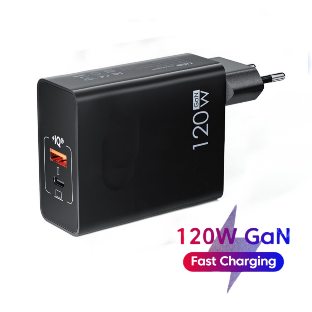 Carregador USB De 120W GaN Tipo C 2 Portas Carga Rápida QC3.0 Para Notebook Samsung - Escorrega ...