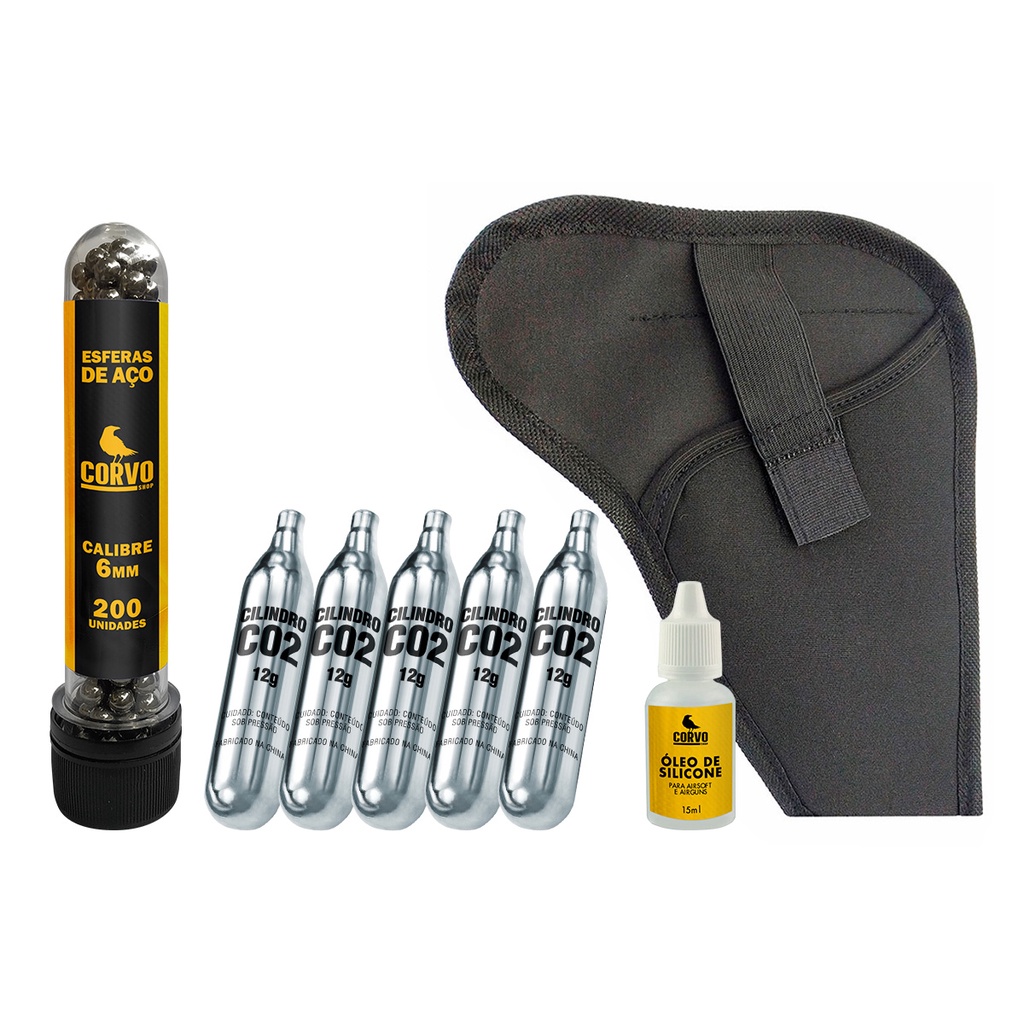 Cápsula Co2 12g Kit 5 Cilindros com Coldre Neoprene , 200 Esferas de ...