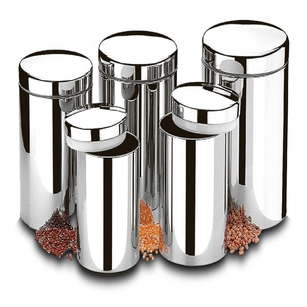 Conjunto Potes Inox Para Mantimentos C Tampa 5 Peças Cozinha Cor Inox ...