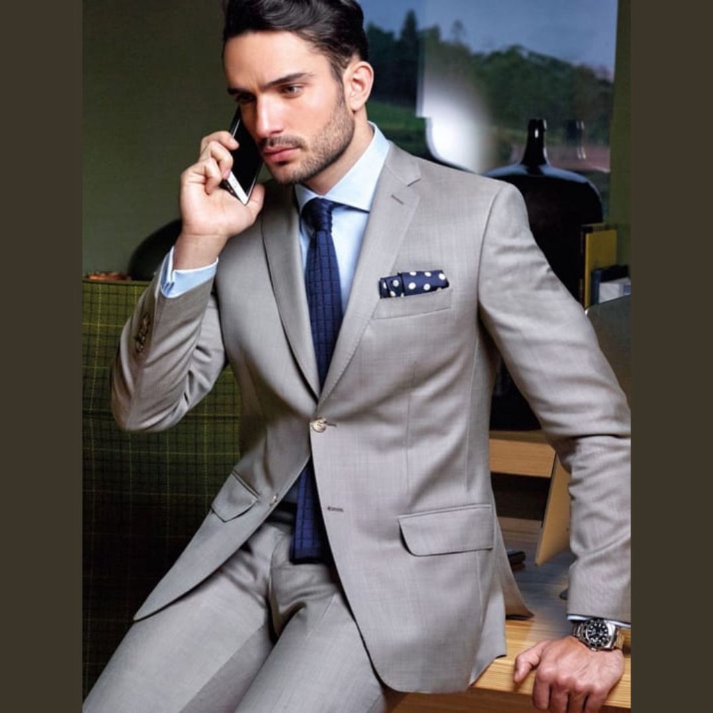 Terno/Costume Slim Risca de Giz Pespontado - Cinza 23-5 | Shopee Brasil