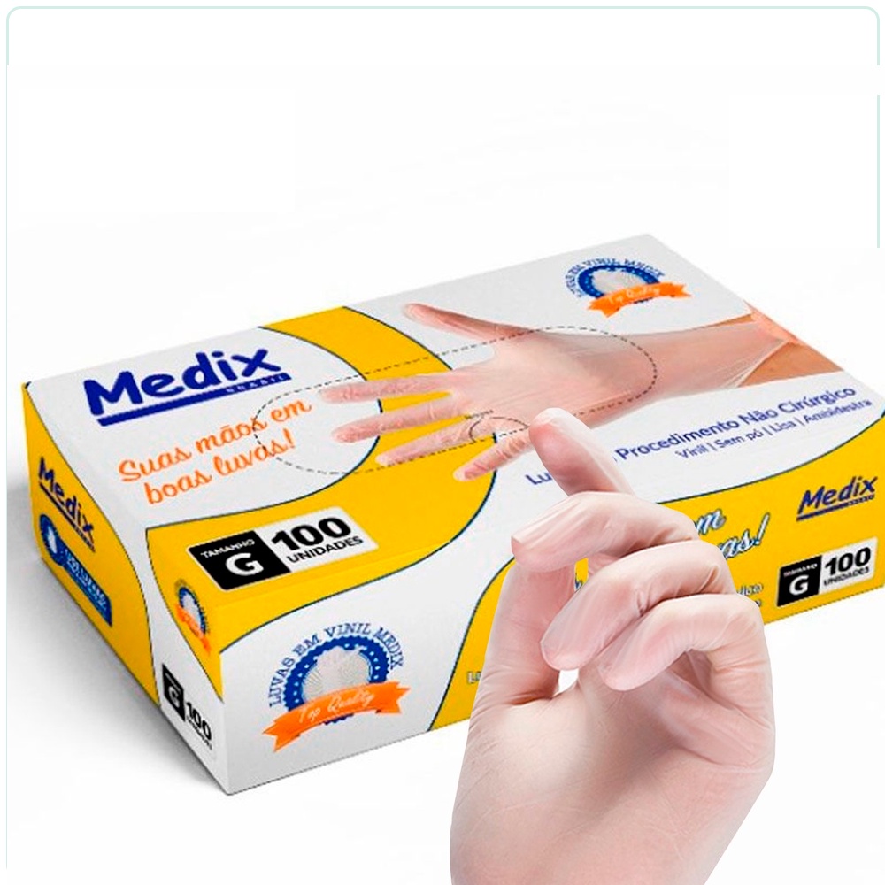 Luva Vinil Sem Pó Medix 100 UN Tam P, M, G | Shopee Brasil