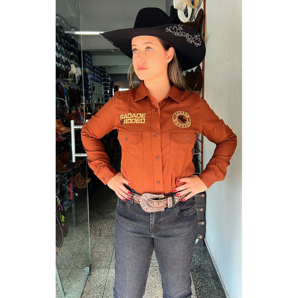 CAMISA RADADE RODEO WESTERN FEMININA MARROM | Shopee Brasil