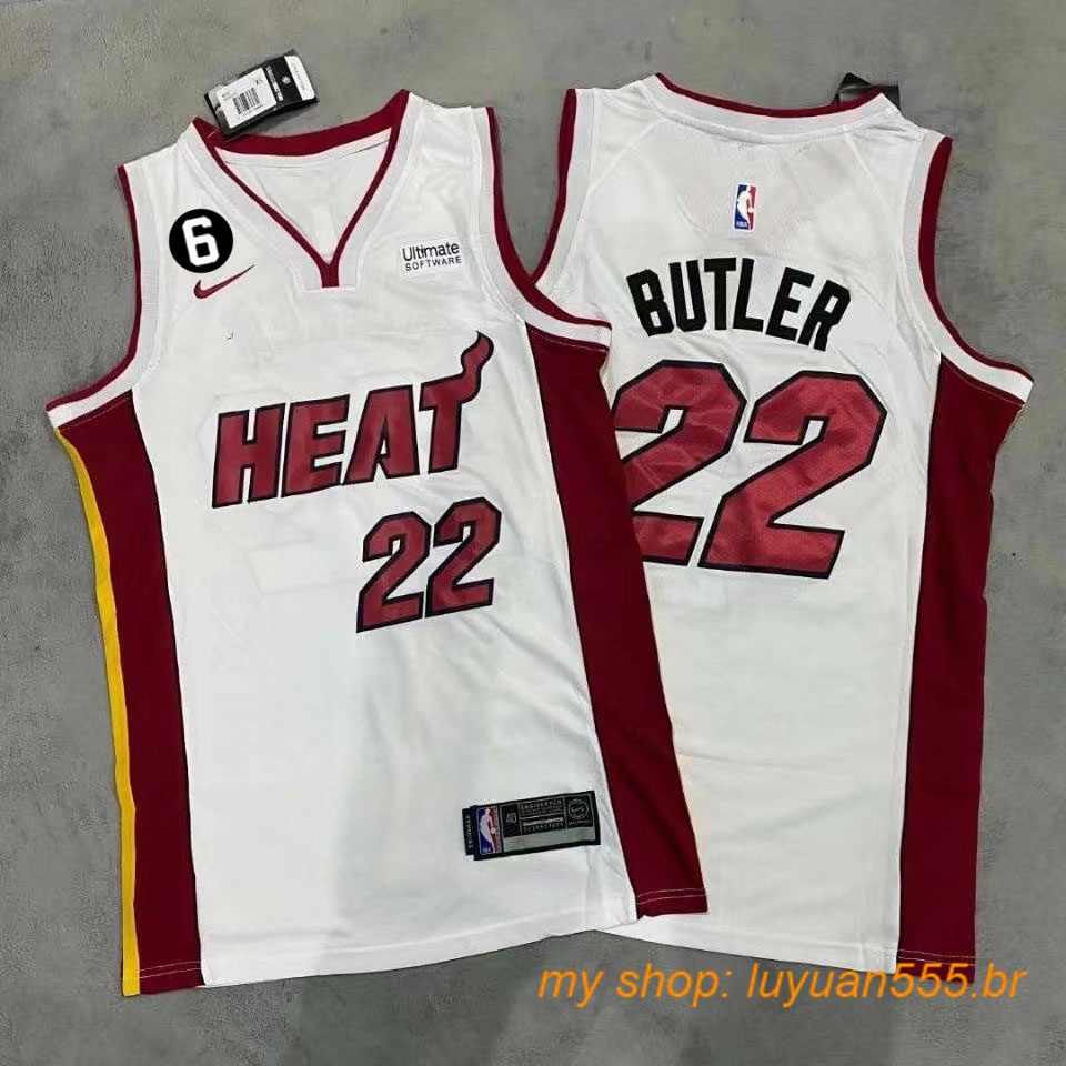 Costurada Camisa Miami Heat masculina Jimmy Butler branco Camiseta de ...