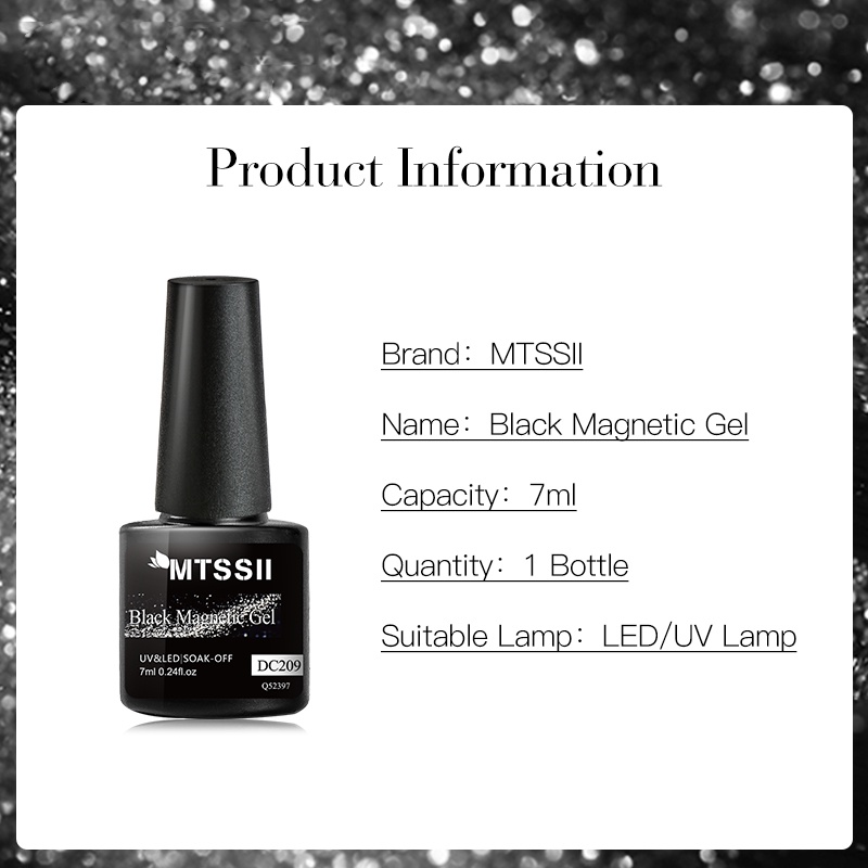 MTSSII 7ml Gel Magnético De Cristal Preto Espumante Glitter Unha Polonês Semi Permanente UV Nail ...