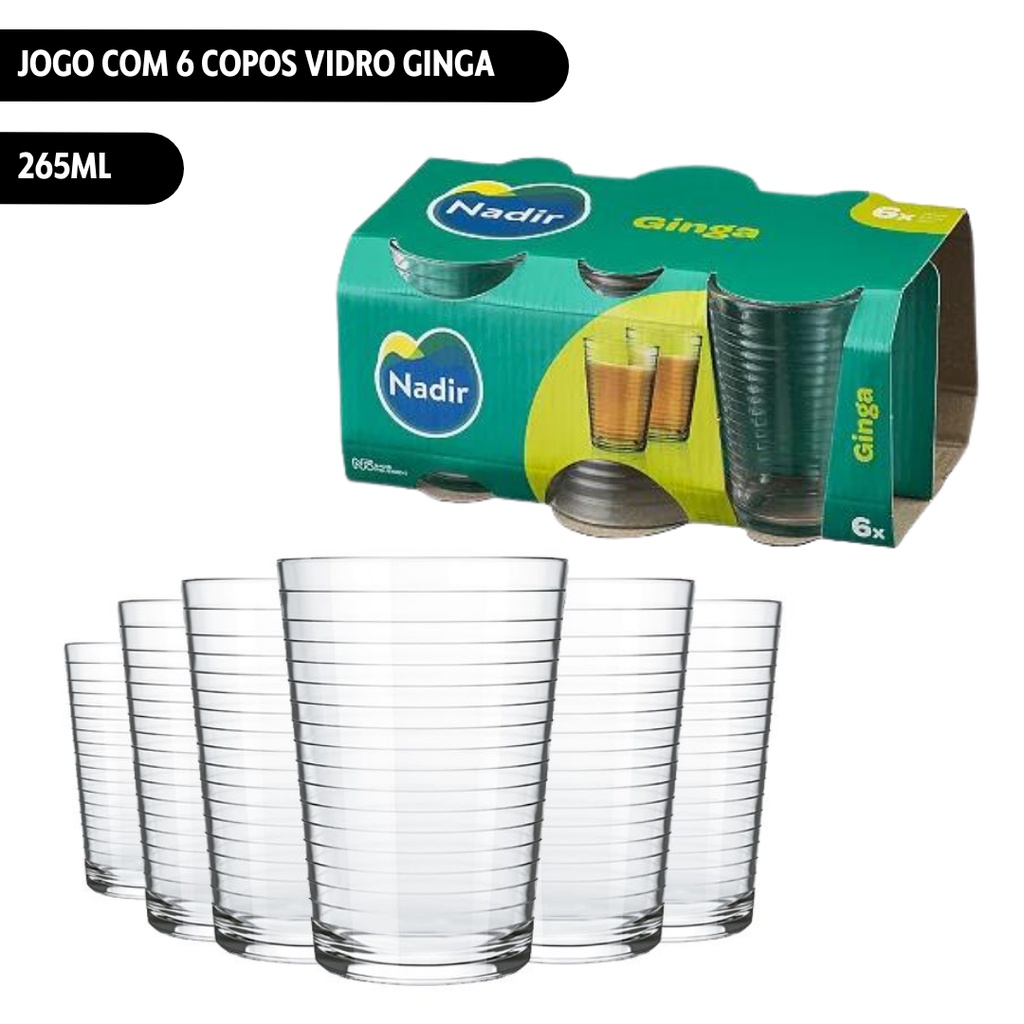 Jogo c/6 unid Copo 265ml Ginga Vidro Nadir | Shopee Brasil